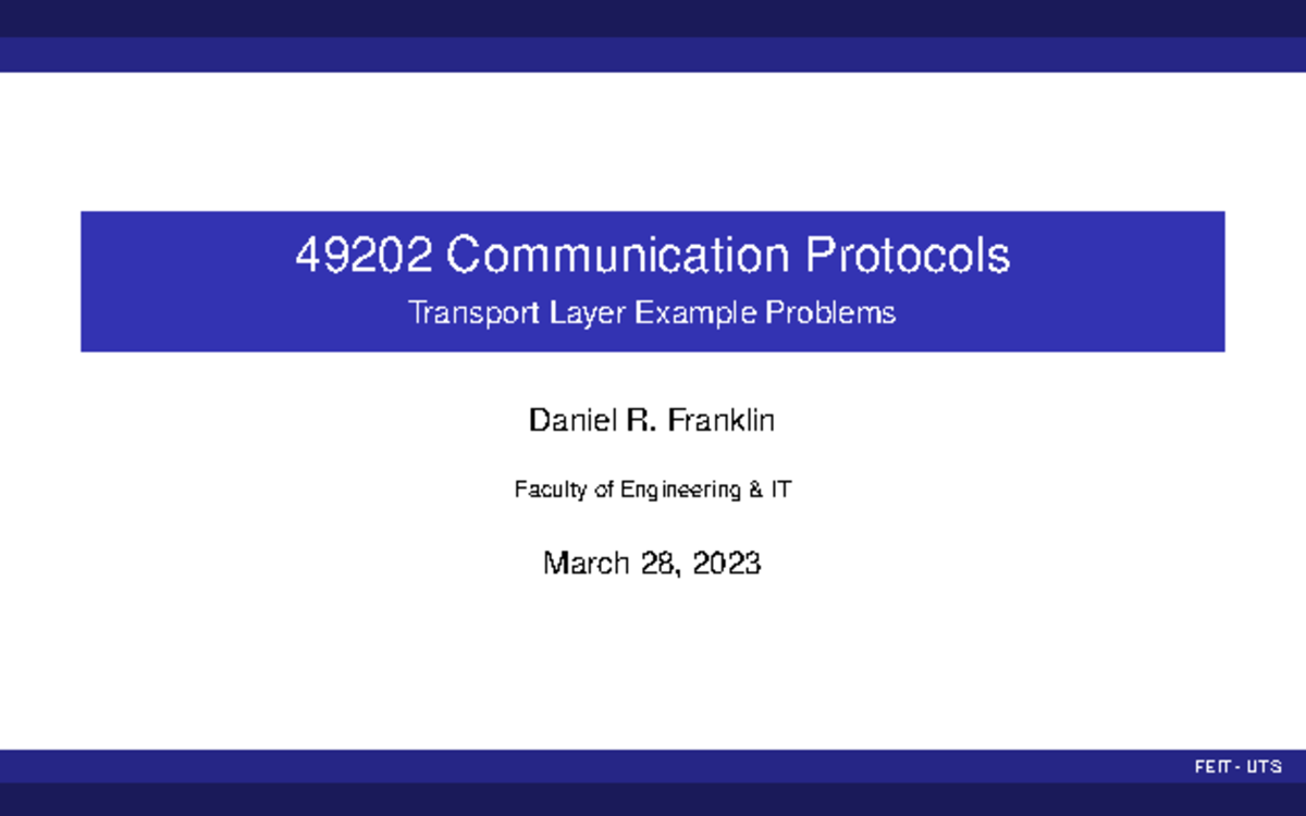 49202 FEIT UTS Transport Layer Example Problems and Solutions - Studocu