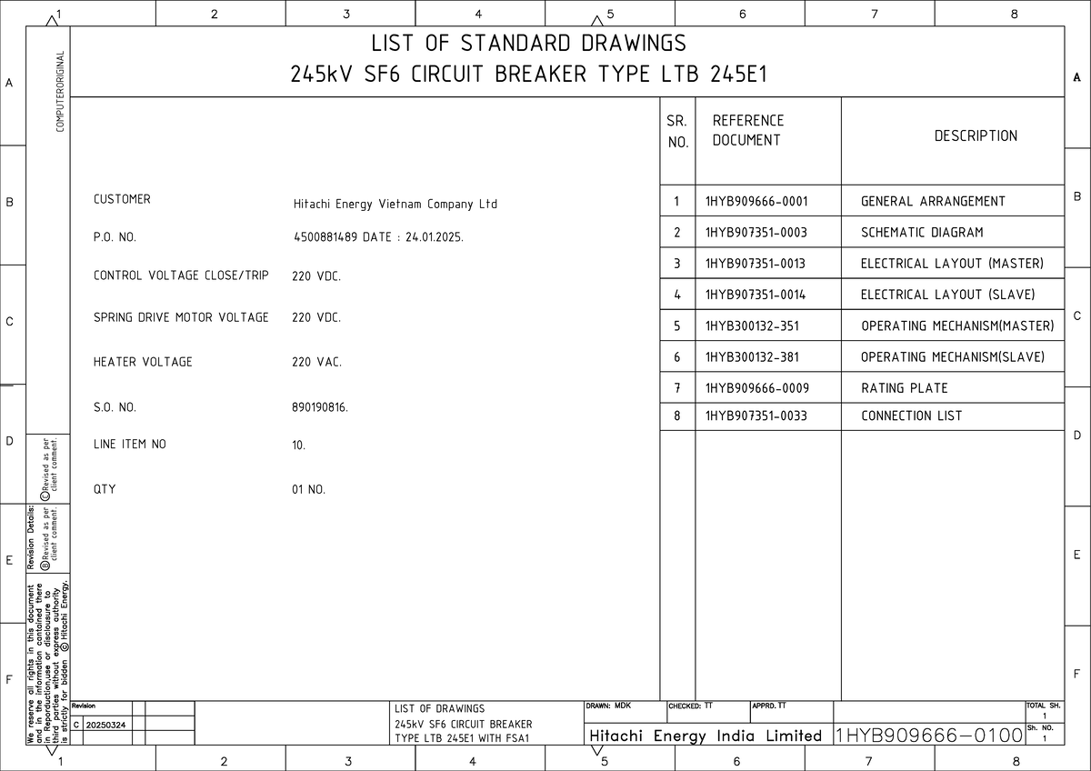 Revised Standard Drawings for 245kV SF6 Circuit Breaker LTB 245E1 - Studocu
