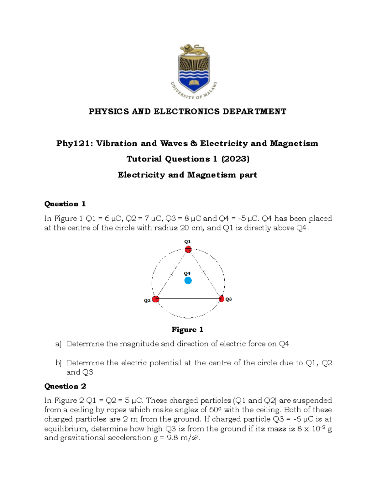 Tutorial 1 Electricity and Magnetism - PHYSICS AND ELECTRONICS ...