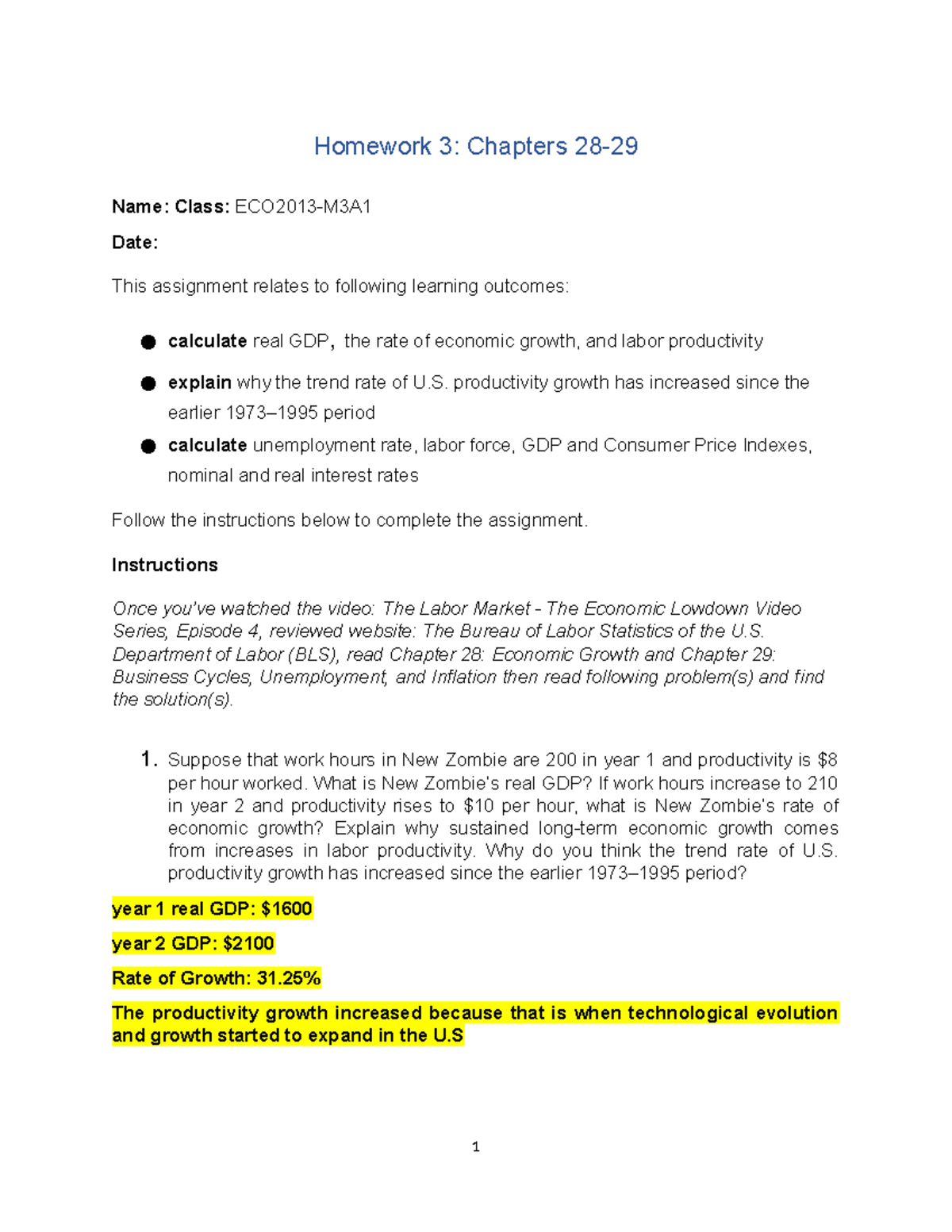 ECO2013 M3A1 Homework 3: Economic Growth & Labor Productivity Analysis ...