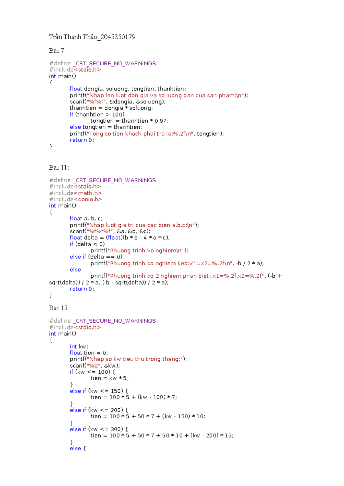 C/C++ Programming Exercises - 2045250179 - Studocu