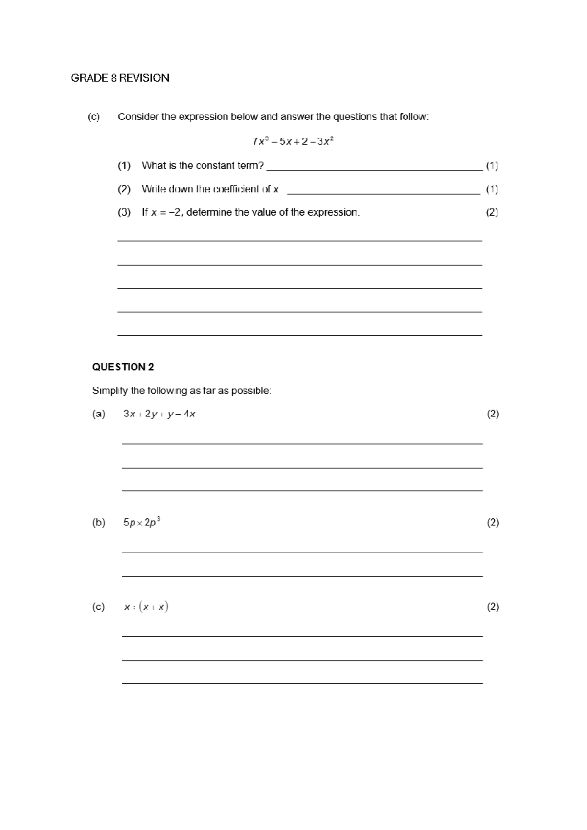 GRADE 8 REVISION NOTES: COMPREHENSIVE STUDY GUIDE - Studocu