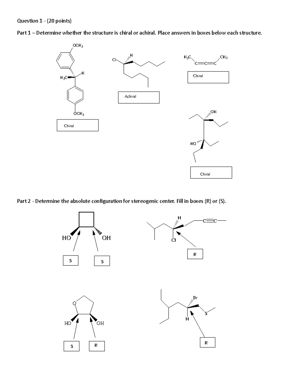 Chem 101: Exam 2 Key - Chiral Structures & Reactions - Studocu