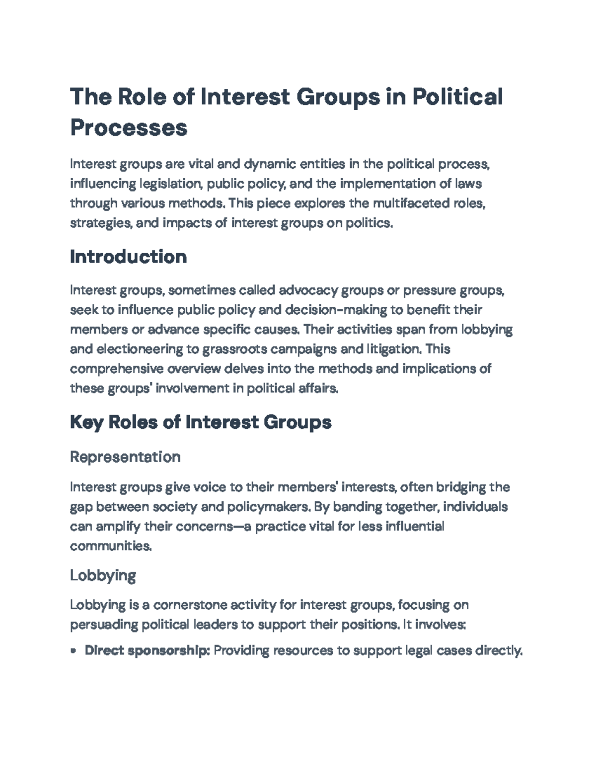 The Role of Interest Groups in Political Processes: Overview and Impact ...