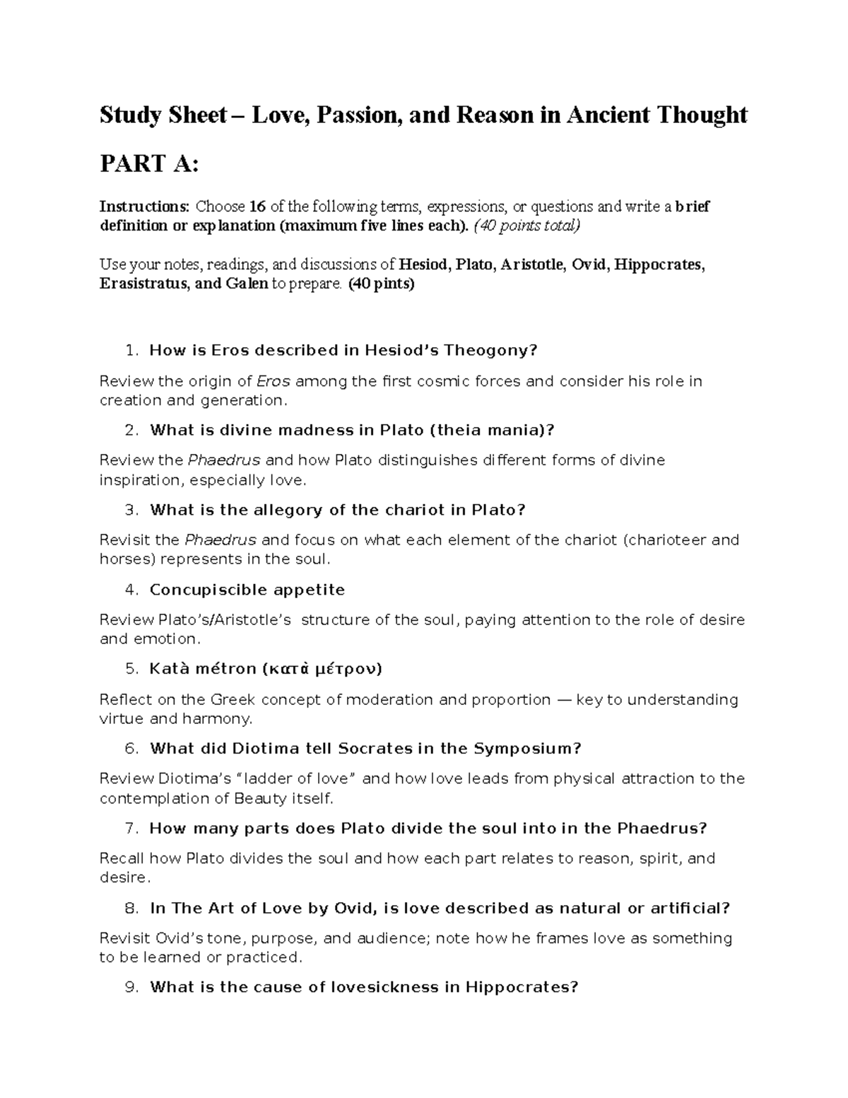 Midterm Study Guide: Love, Passion, and Reason in Ancient Thought - Studocu