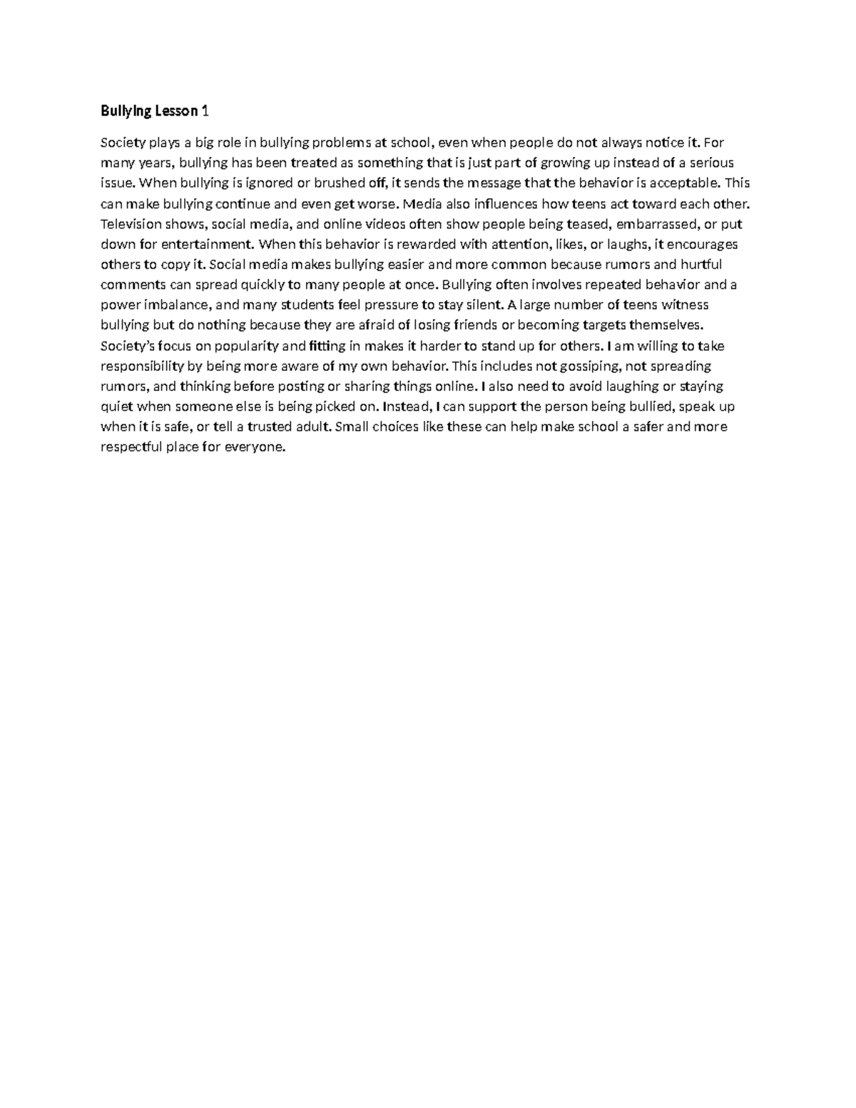 Bullying Lesson 1: The Role of Society in School Bullying - Studocu