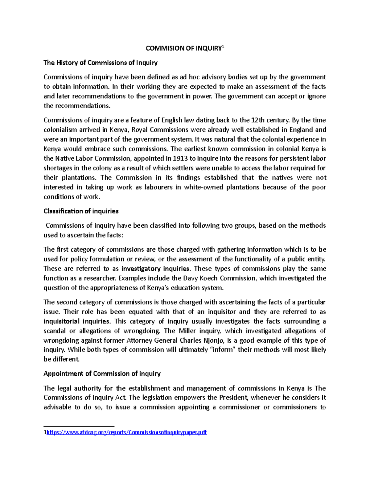 Commission of inquiry- IDLO - COMMISION OF INQUIRY 1 The History of ...