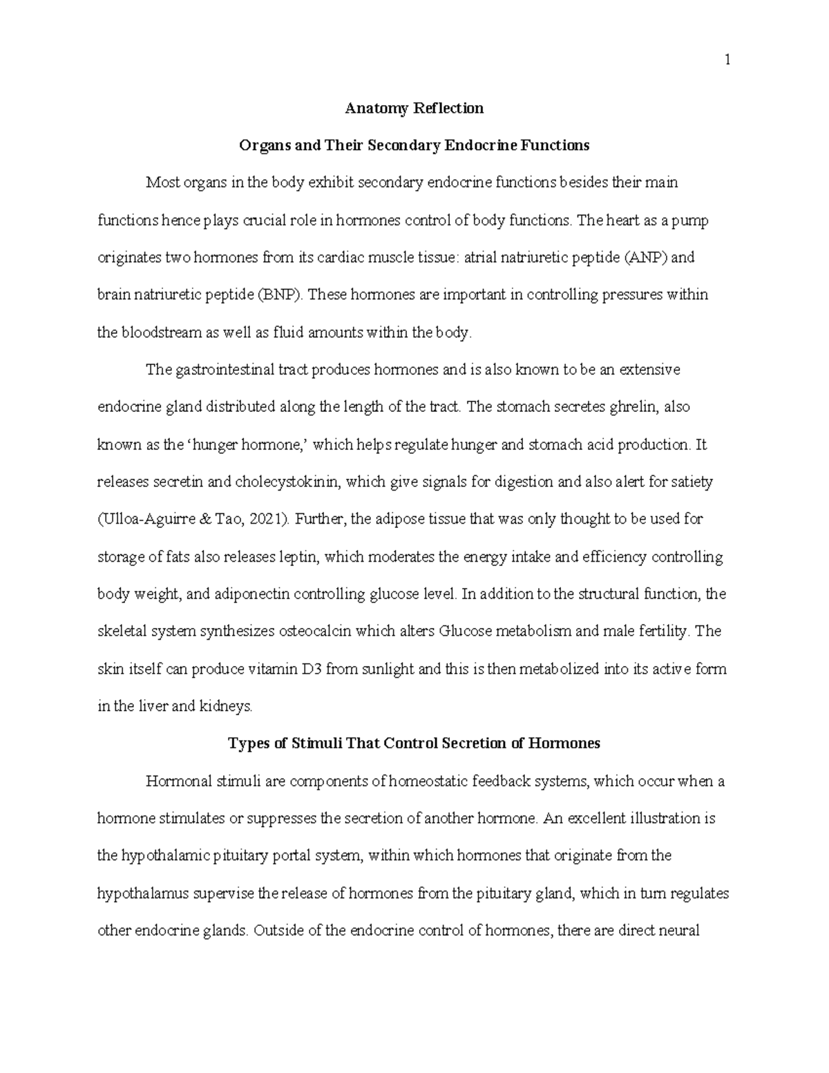 Anatomy Reflection - 1 Anatomy Reflection Organs and Their Secondary ...