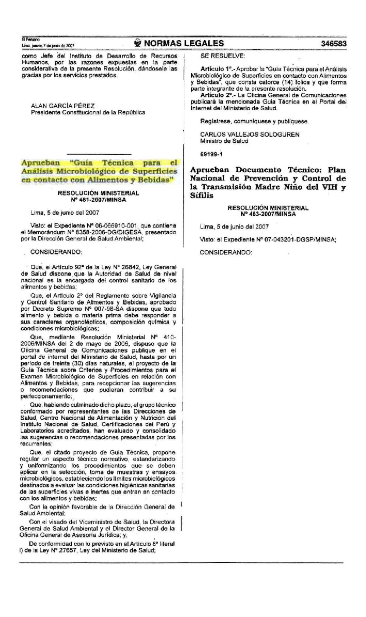 RM 461-2007 MINSA: Guía Técnica para Análisis Microbiológico de Superficies en - Studocu