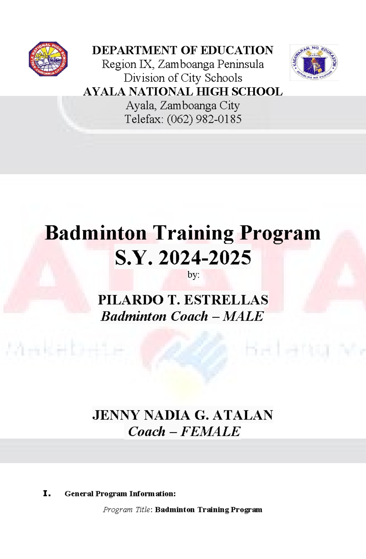 Badminton Training Program for AYALA NHS Athletes S.2024 - Studocu