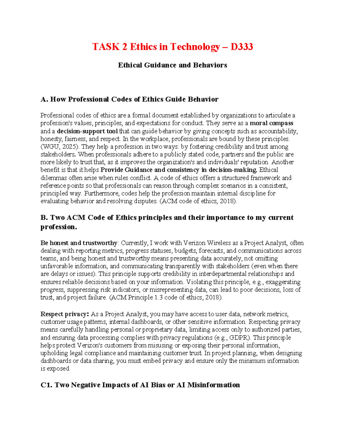 D33 TASK 2: Ethical Guidance in Technology and AI Impacts - Studocu