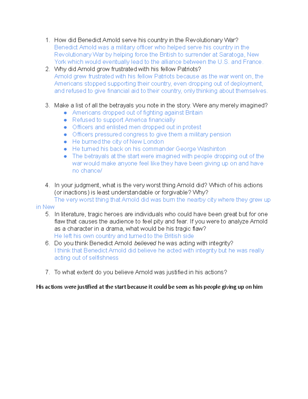 Benedict Arnold Discussion Questions - How did Benedict Arnold serve ...