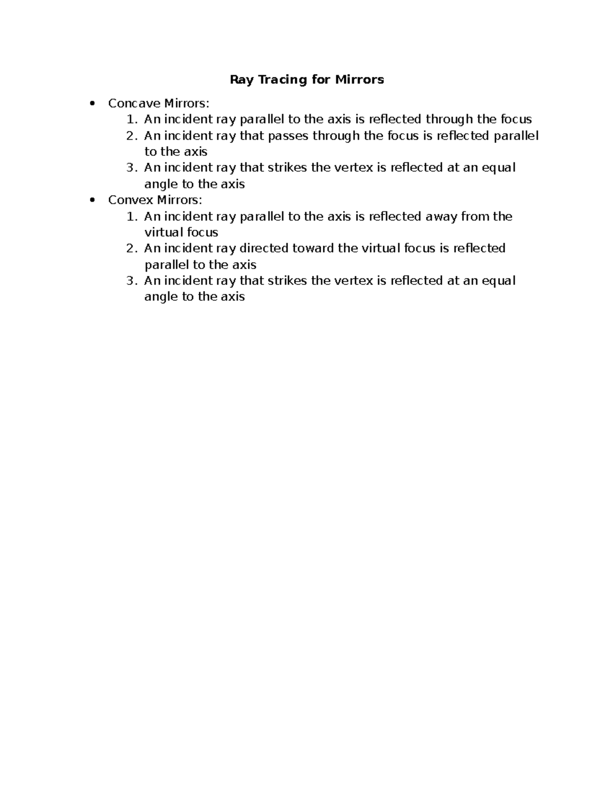 Geometric Optics Notes: Ray Tracing for Mirrors (AP Physics 2) - Studocu
