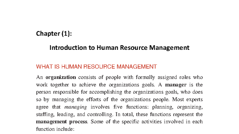 Chapter 1: Introduction to Human Resource Management (HRM) - Studocu