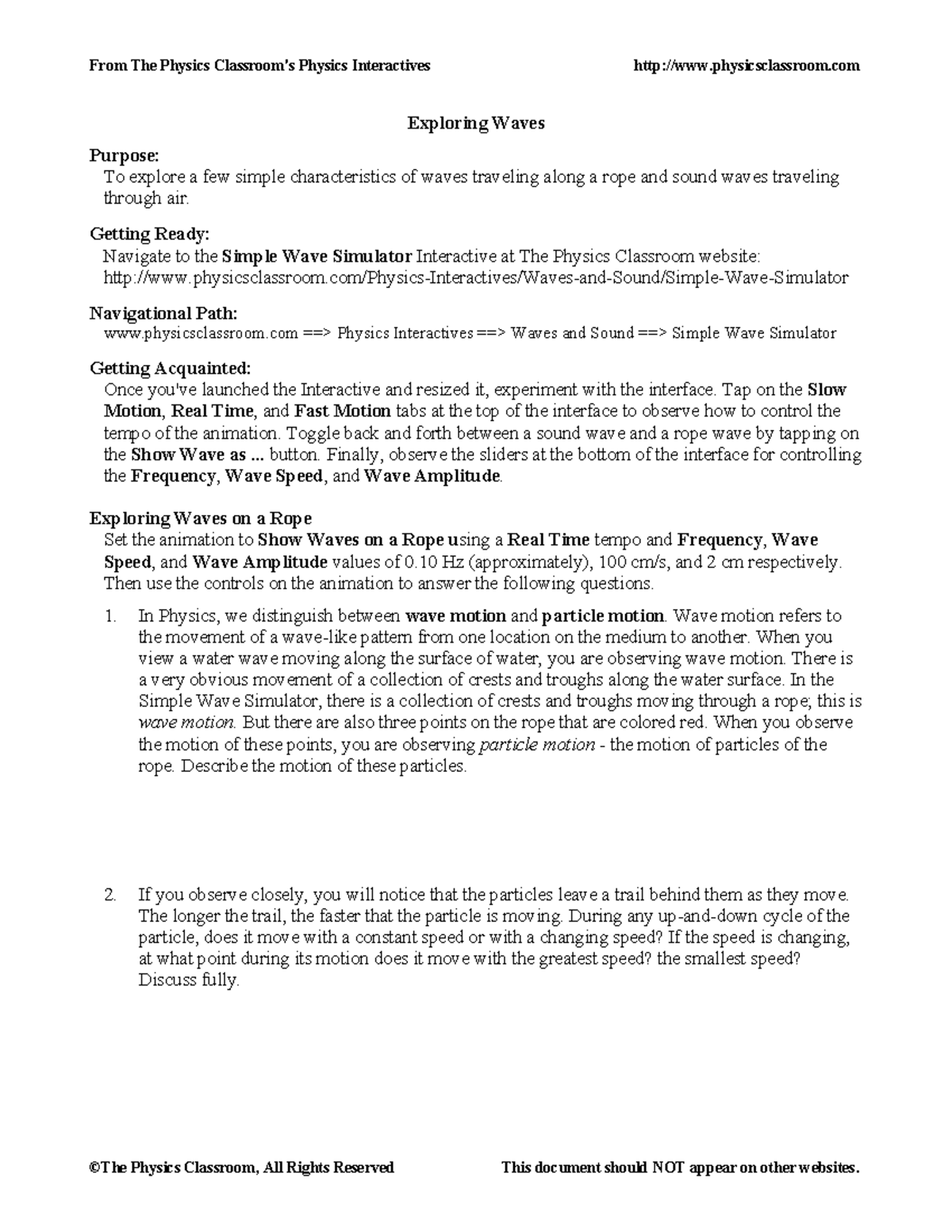 Exploring Waves: Characteristics of Rope and Sound Waves (PHYS 101) - Studocu