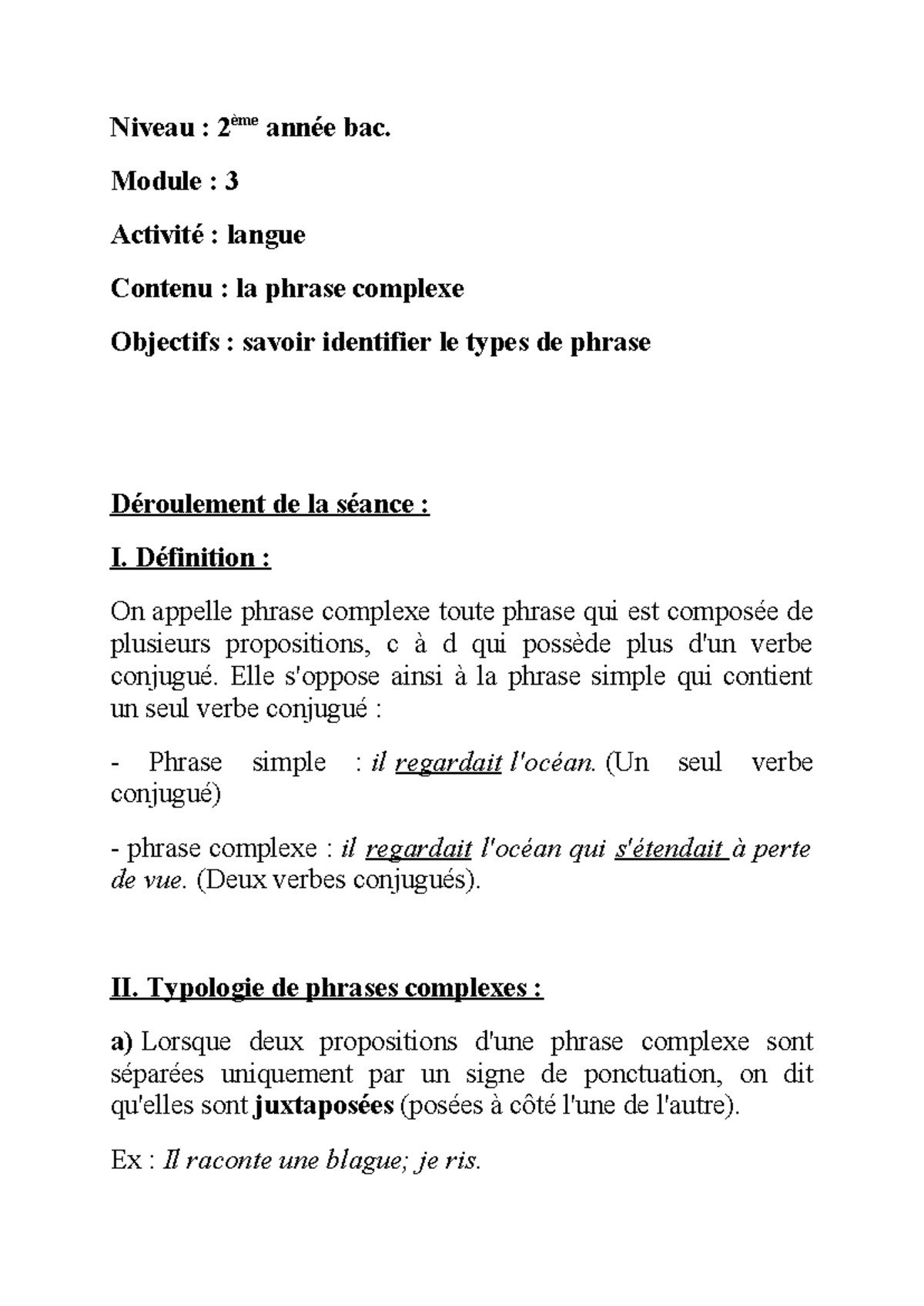 2BAC - La Phrase Complexe: Identification et Typologie - Studocu