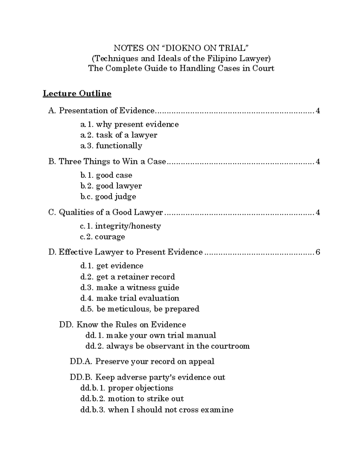 Final Exam Notes: Diokno on Trial (Handling Evidence & Court Strategies ...
