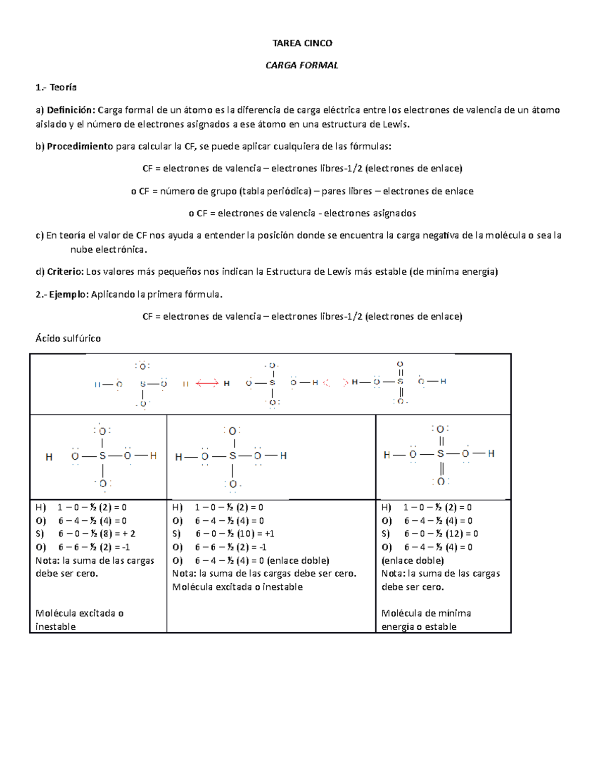 Ejemplos de Carga Formal y Cálculo en Estructuras de Lewis - Studocu