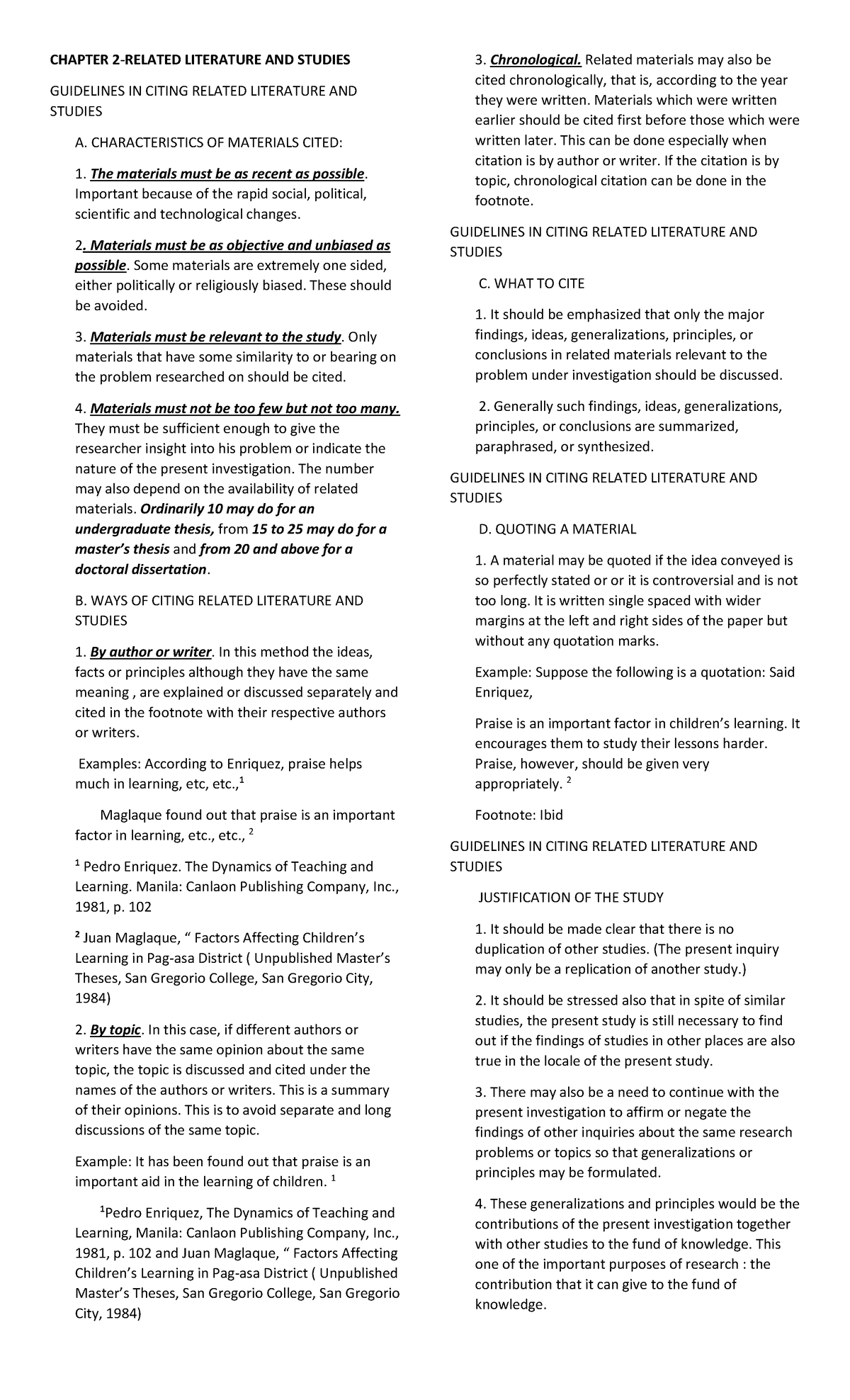 Chapter 2: Guidelines for Citing Related Literature & Studies - Studocu