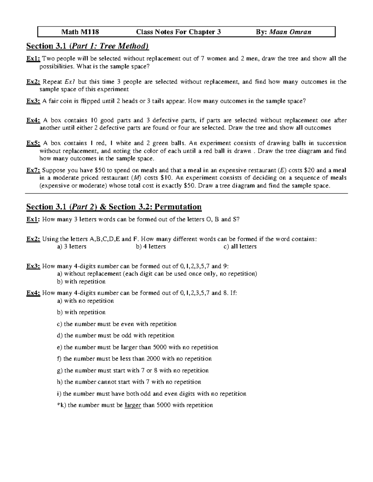 Chapter 3 - Math M118 Class Notes For Chapter 3 By: Maan Omran Section ...