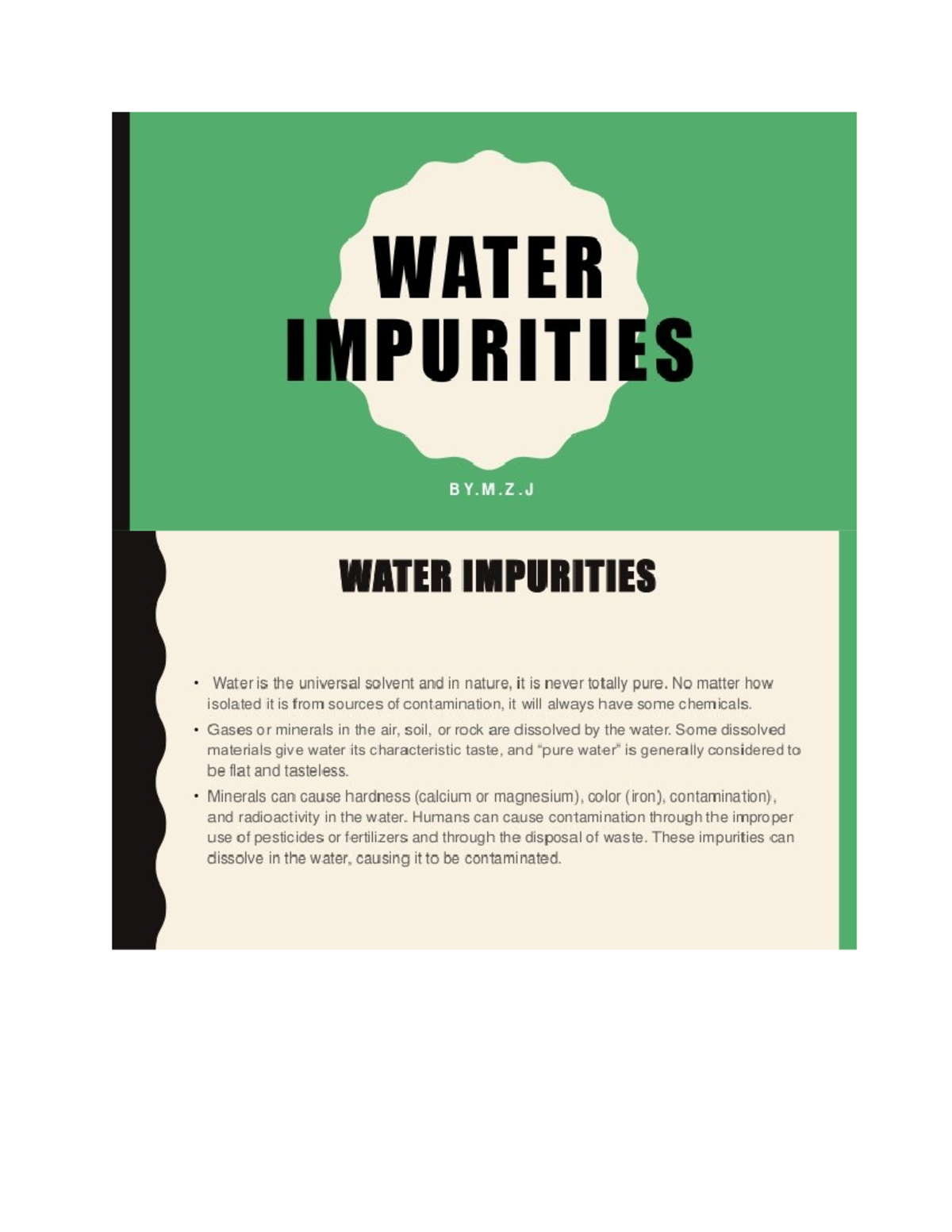 Water Quality and Control: Impurities in Water (BIO 101) - Studocu