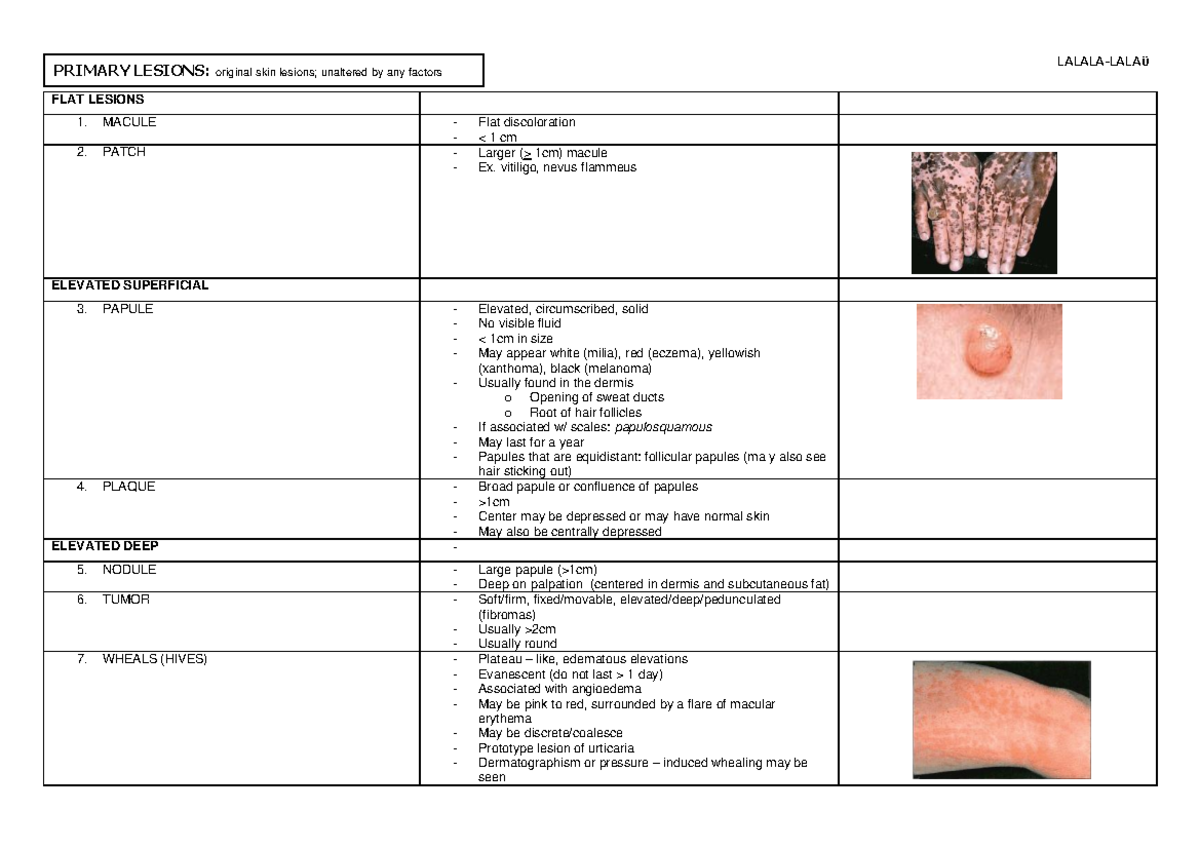 Dermatology-megatable - FLAT LESIONS MACULE - Flat discoloration 1cm ...