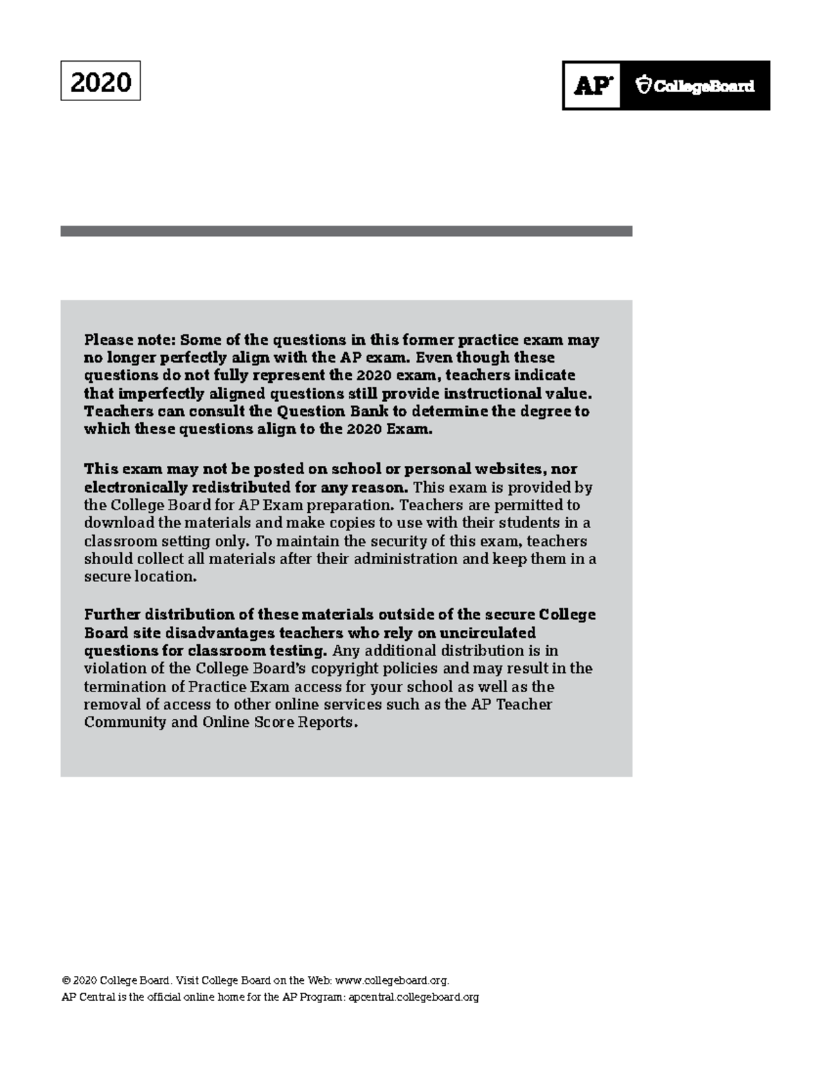 AP Chemistry 2020 Full Practice Exam with Answers and Instructions ...