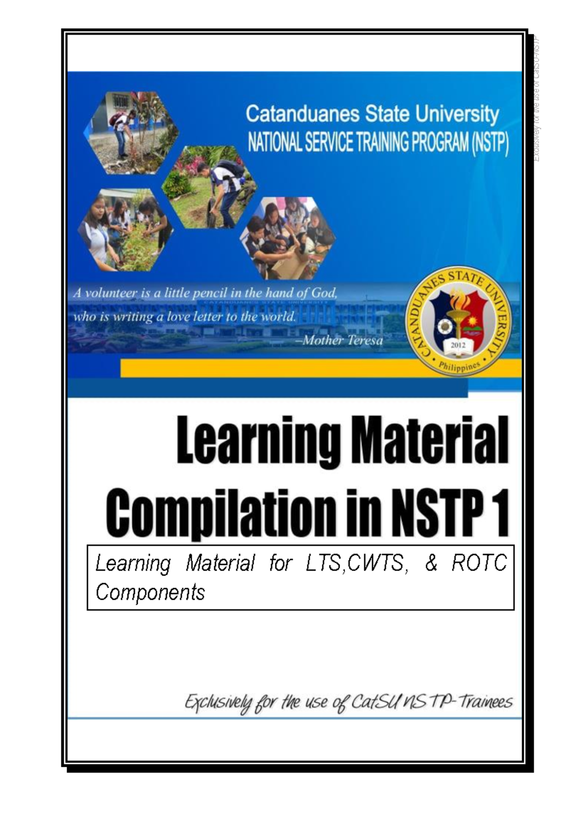 Learning Material Compilation for NSTP 1: LTS, CWTS, ROTC Components ...