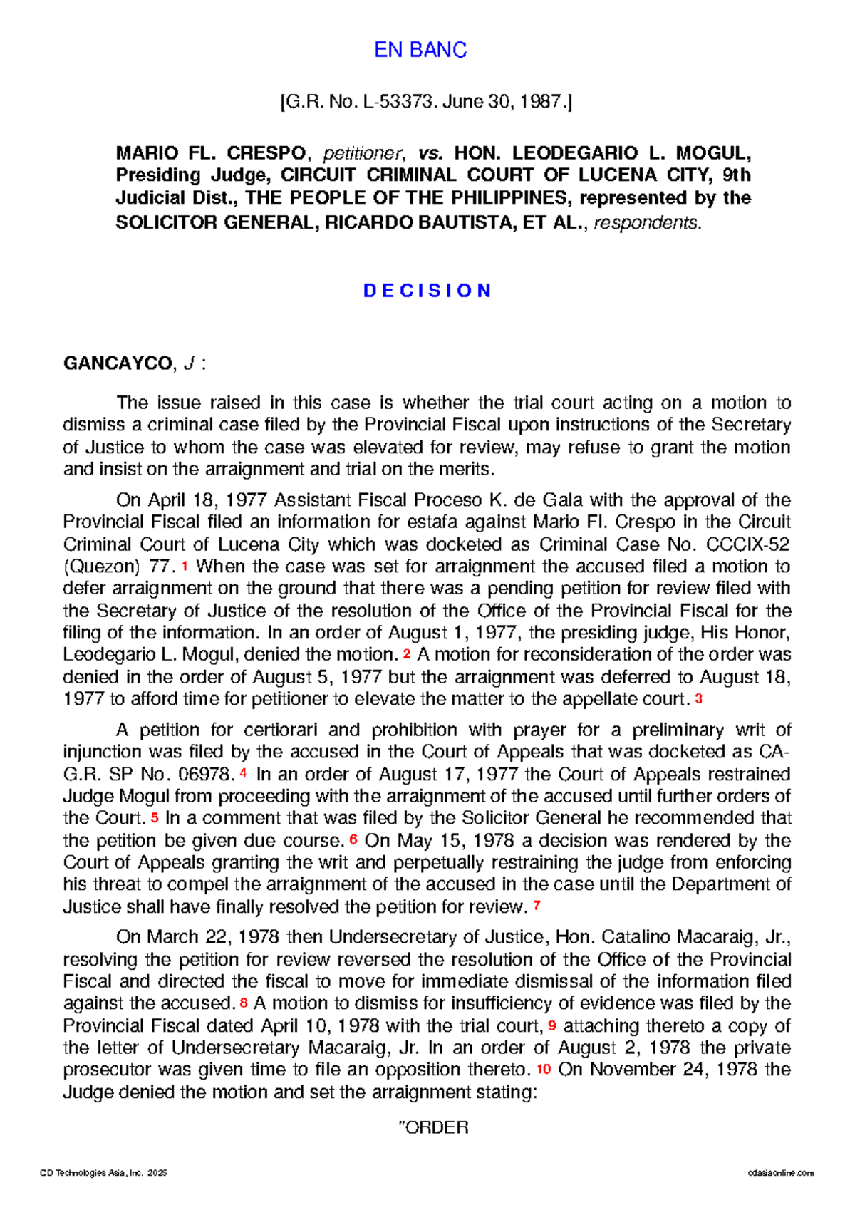 Crespo v. Mogul: Decision on Motion to Dismiss Criminal Case - Studocu