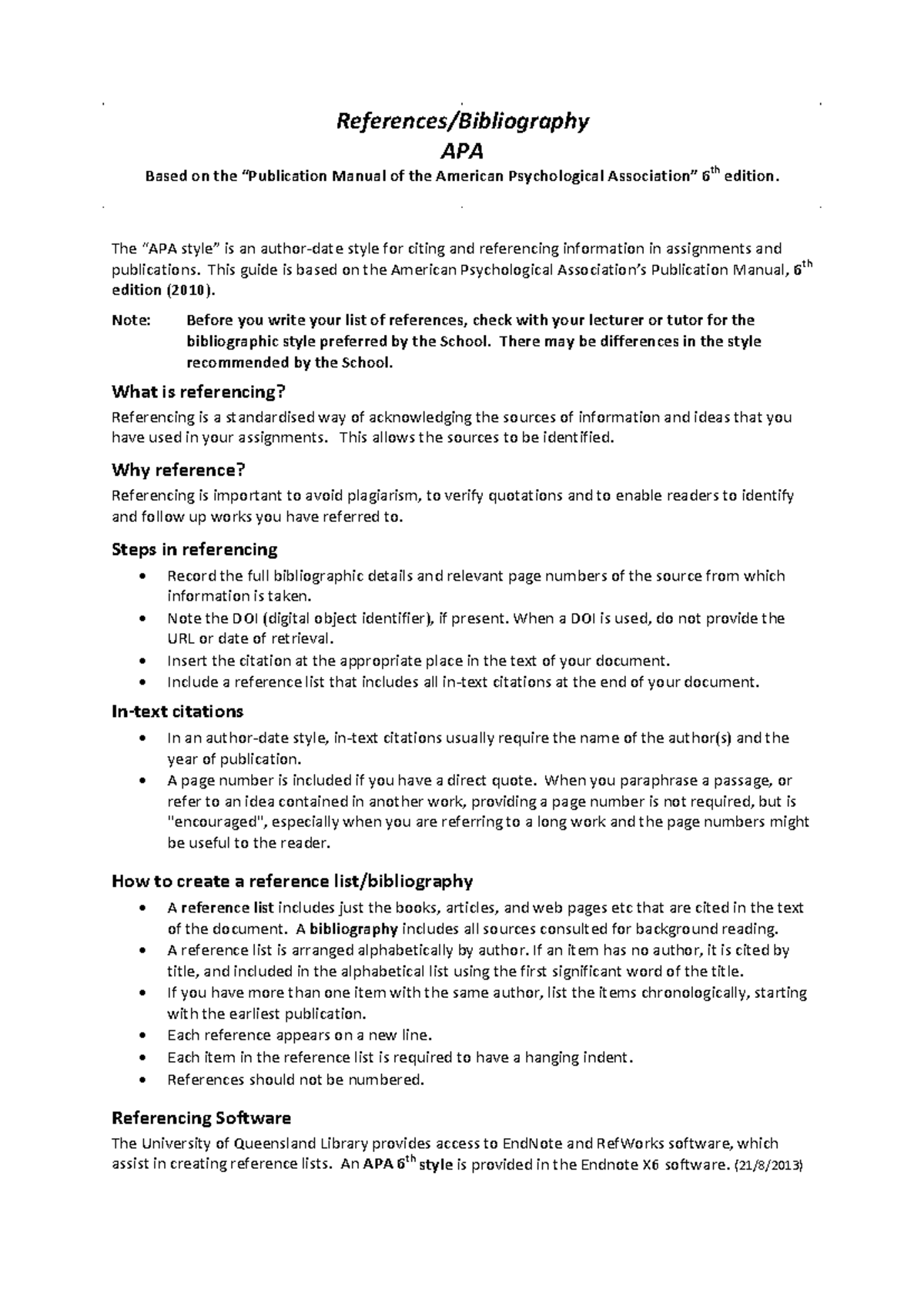 APA 6th Edition Style Guide for Citing and Referencing - Studocu