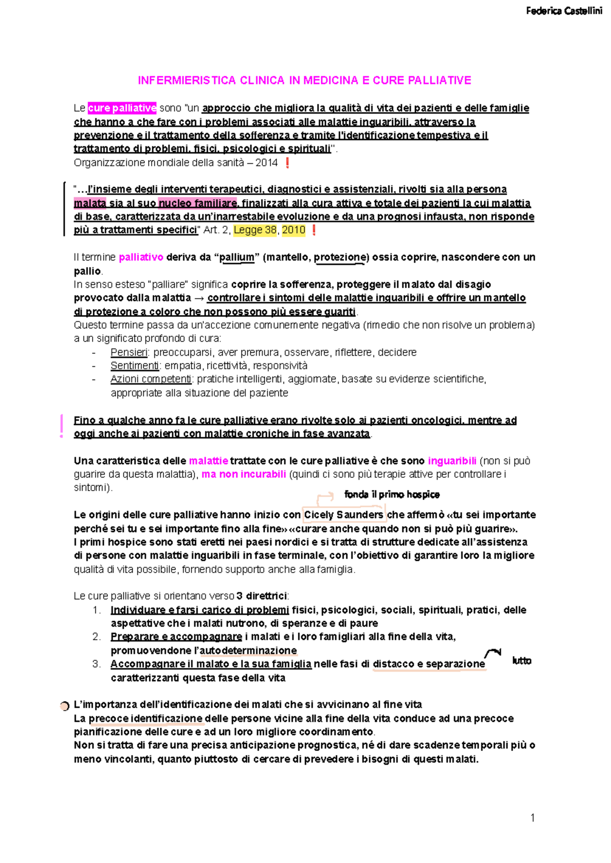 Infermieristica Clinica e Cure Palliative: Approcci e Pratiche - Studocu
