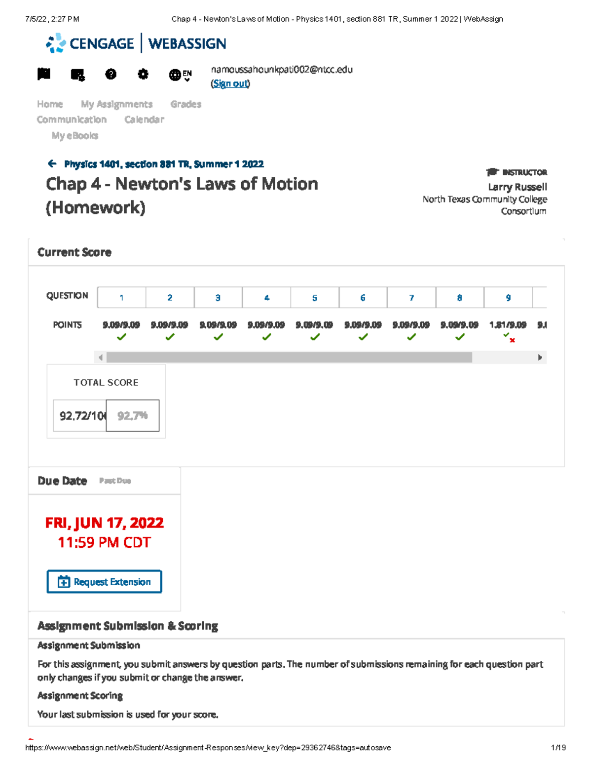 Physics 1401 TR: Newton's Laws of Motion Homework Solutions - Studocu