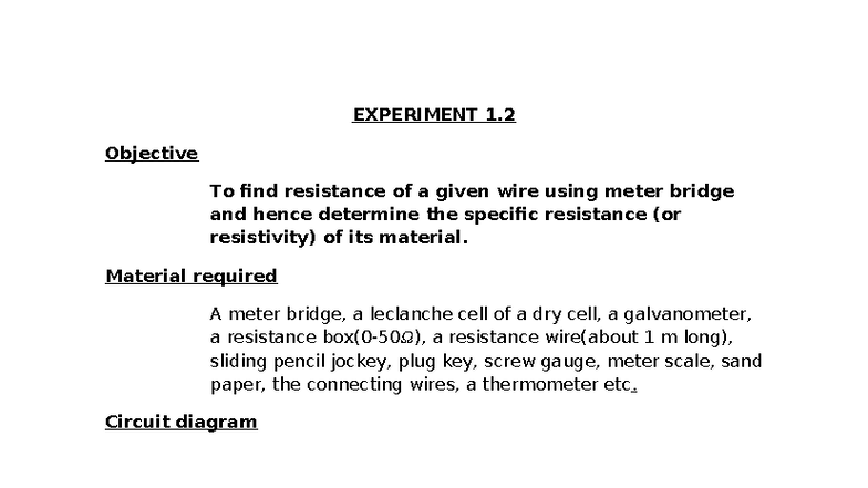 Class XII Experiment: Determining Resistance and Specific Resistance ...
