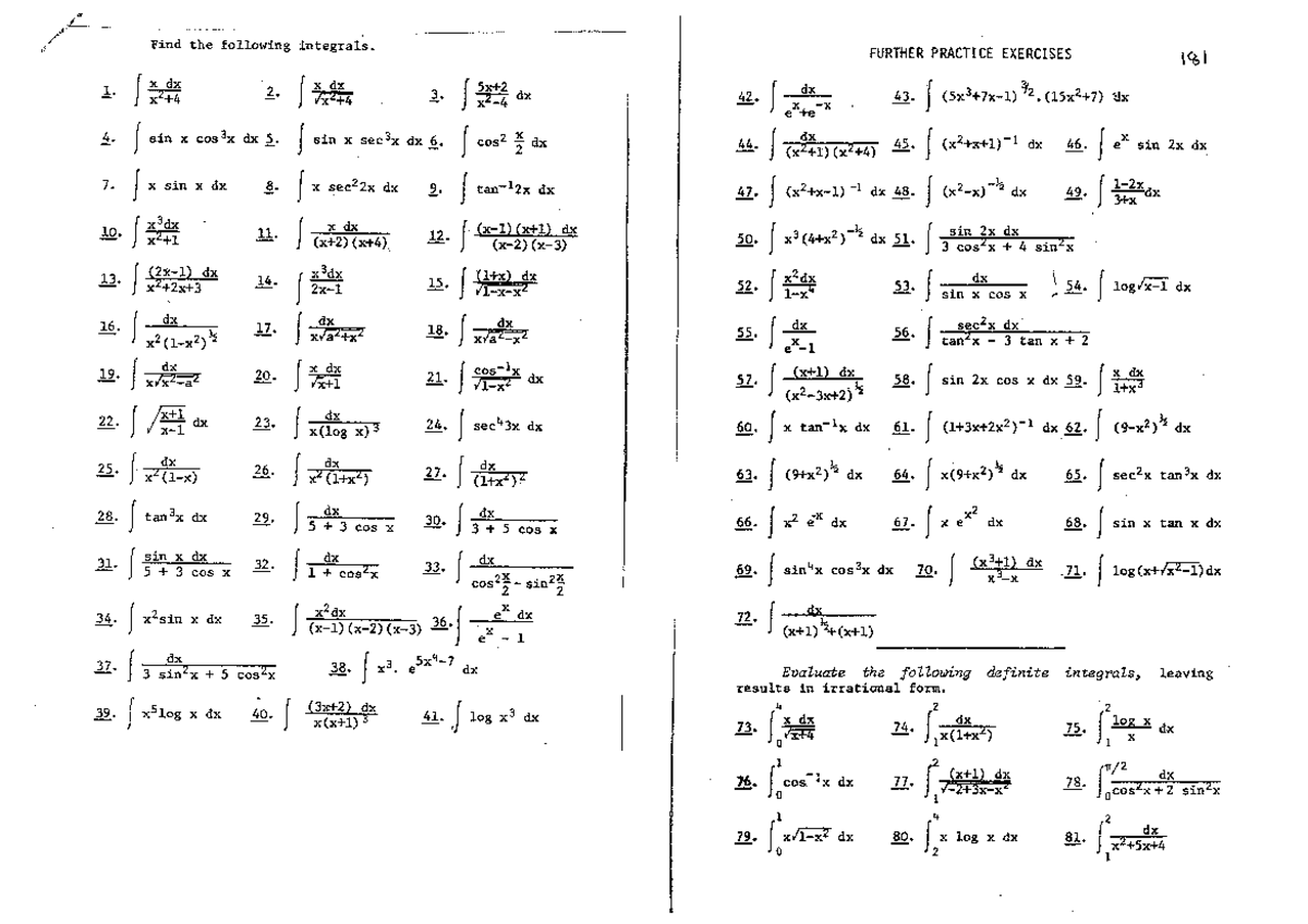Extension 2: Further Practice on Integrals - Studocu