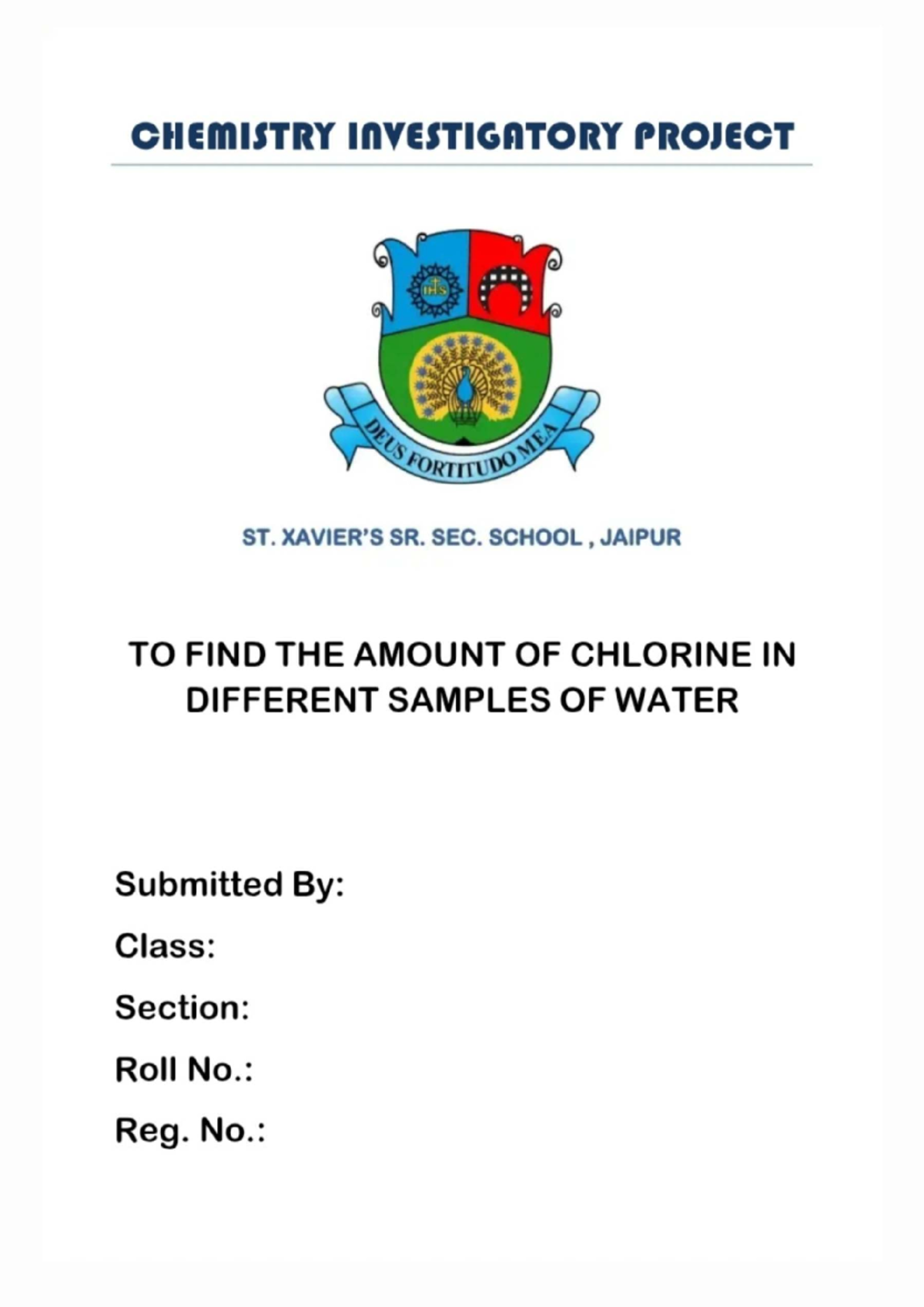 CHEMISTRY INVESTIGATORY PROJECT: CHLORINE IN WATER SAMPLES - Studocu