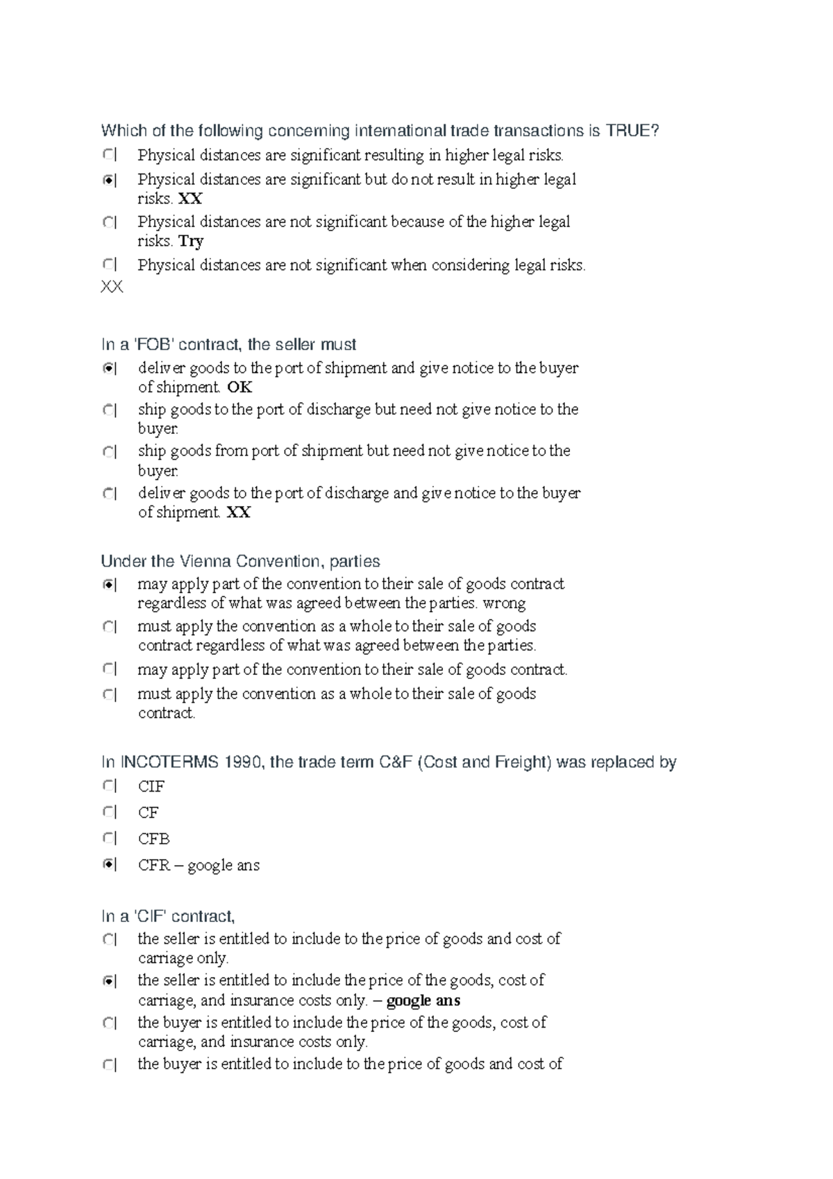 PCOQ01 - Pre class quiz for International trade law - Which of the ...