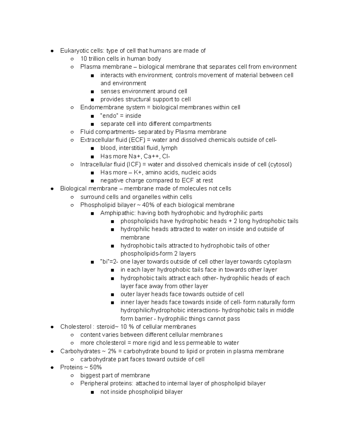 Cell Membrane Notes: Understanding Eukaryotic Cell Structure (BIOL 4 ...