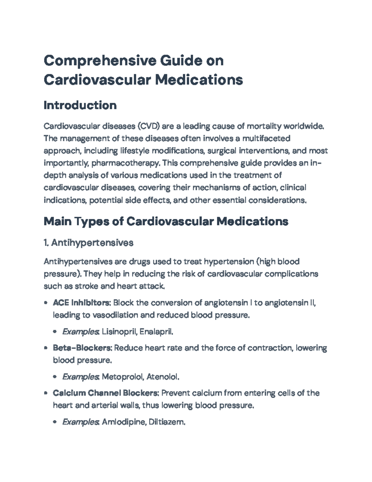 Comprehensive Guide to Cardiovascular Medications and Their Use ...