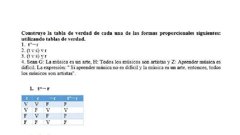 Construcción de Tablas de Verdad: Ejercicios y Ejemplos (tvs) - Studocu