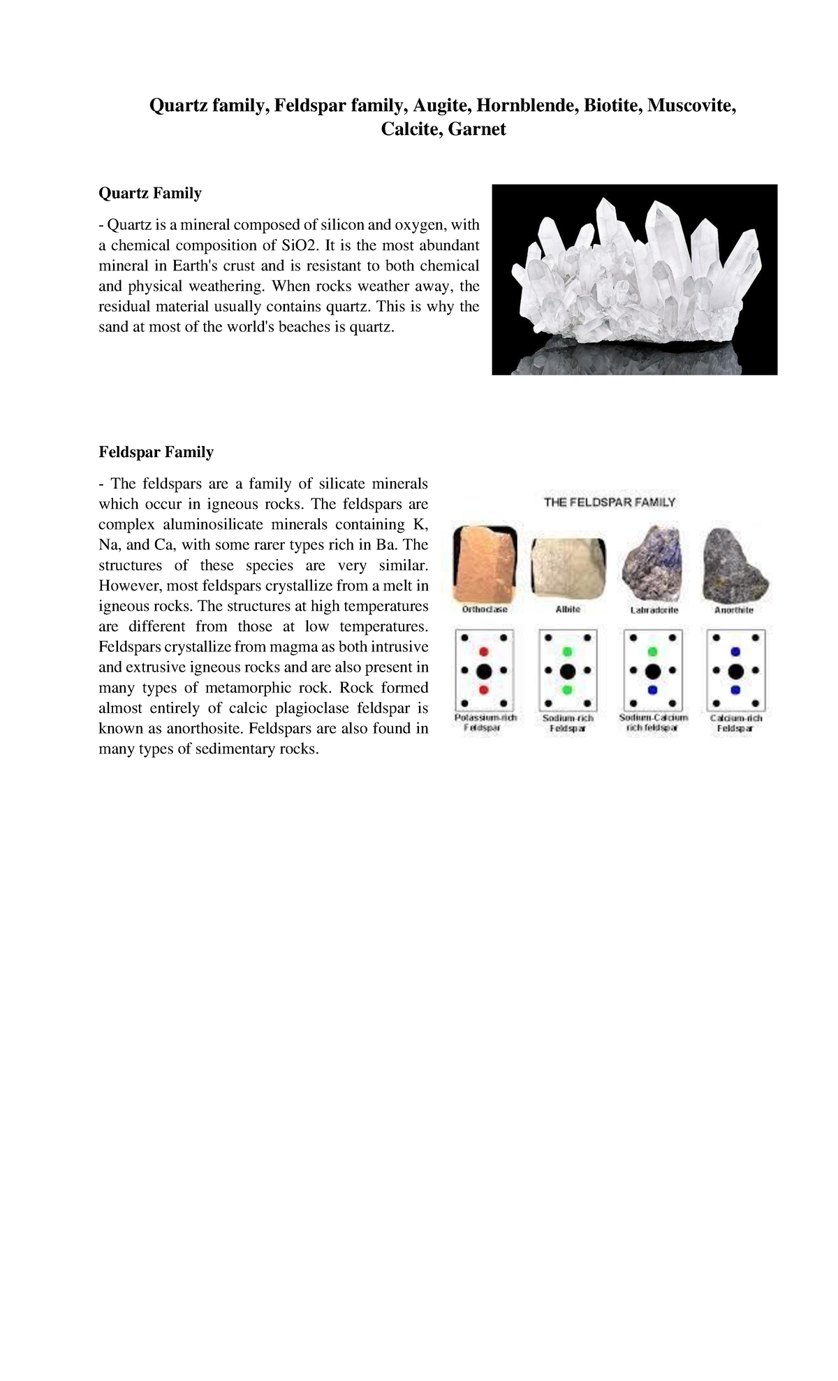 Geology Module: Exploring the Quartz and Feldspar Families - Studocu