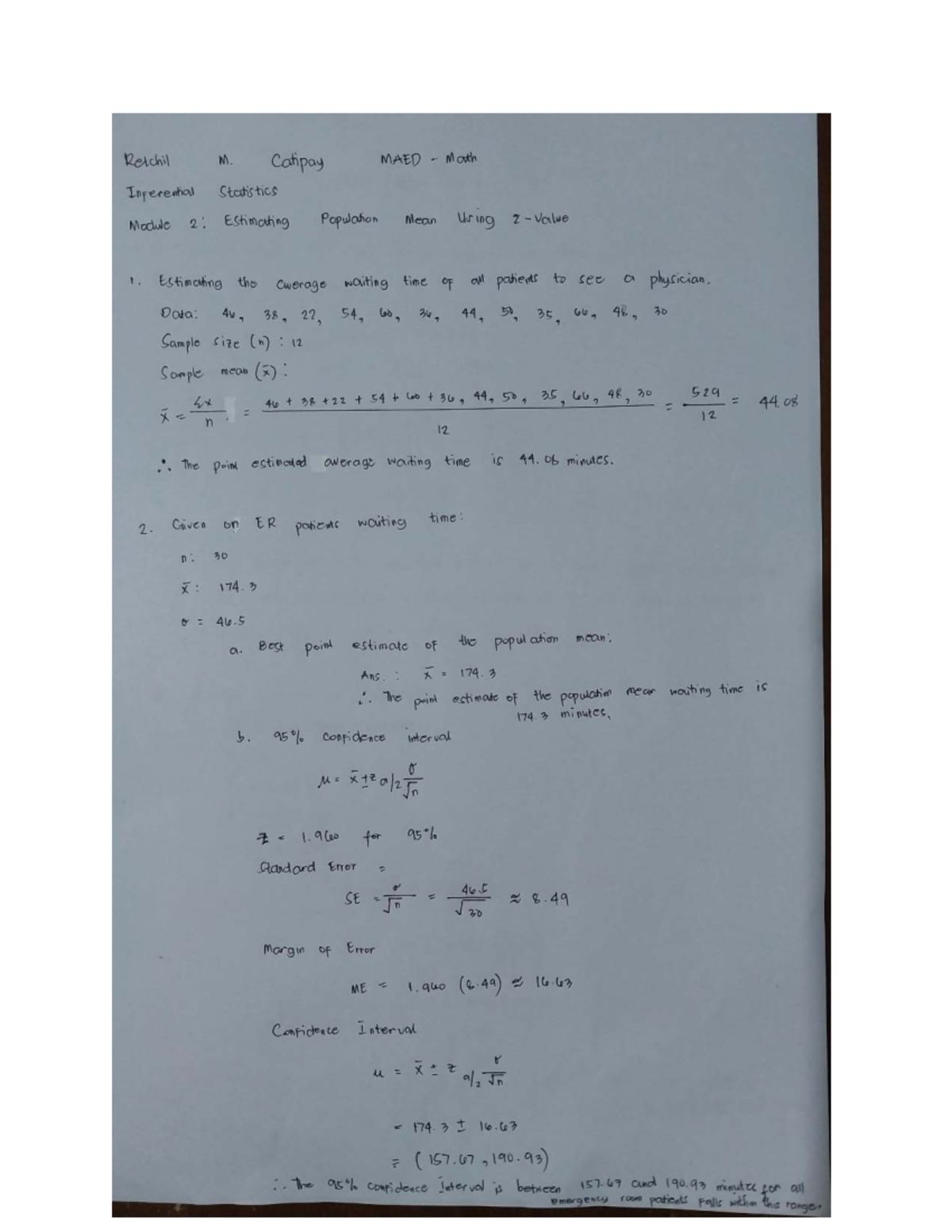MAED Math Module 2: Estimating Population Mean & Confidence Intervals ...