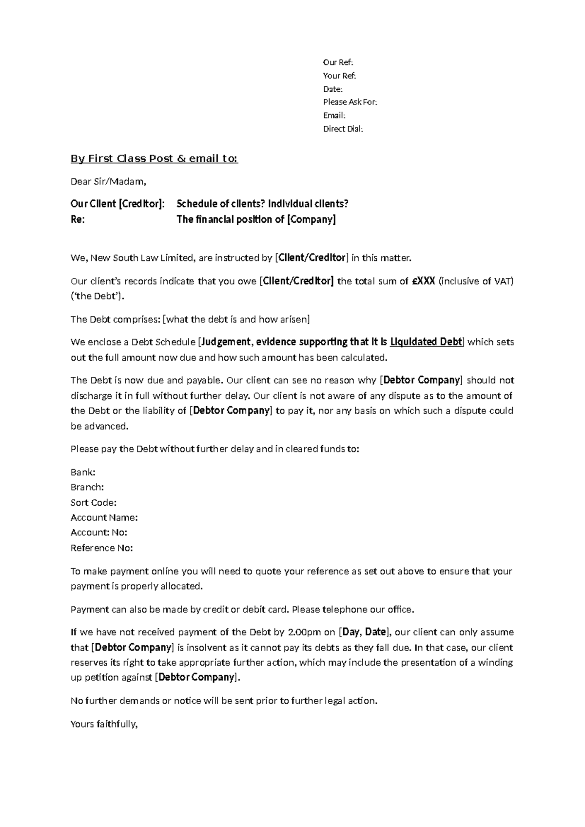 Non-Statutory 3-Day Letter Template for Debt Collection - Studocu