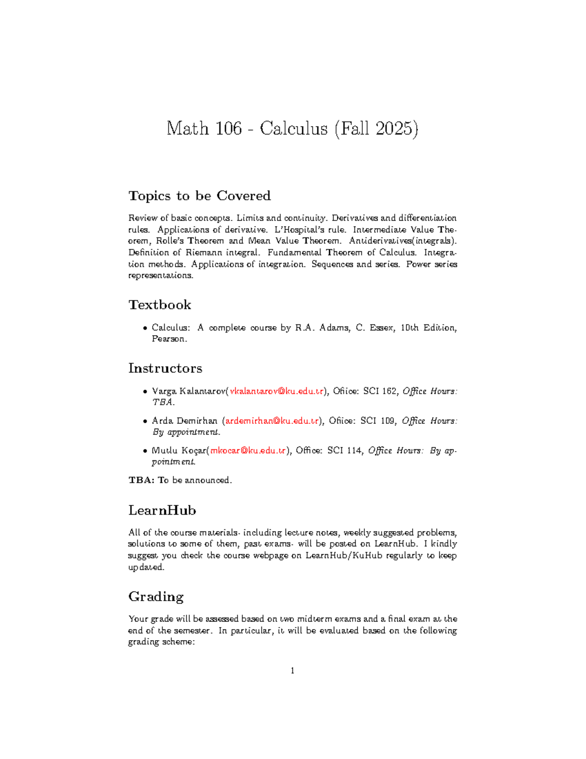 MATH 106 Calculus Syllabus (Fall 2025): Key Topics & Grading Info - Studocu