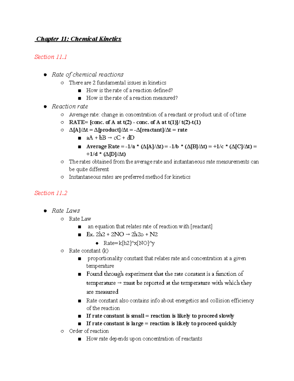 Chemistry 102 Ch. 11 Lecture Notes - Chapter 11: Chemical Kinetics ...