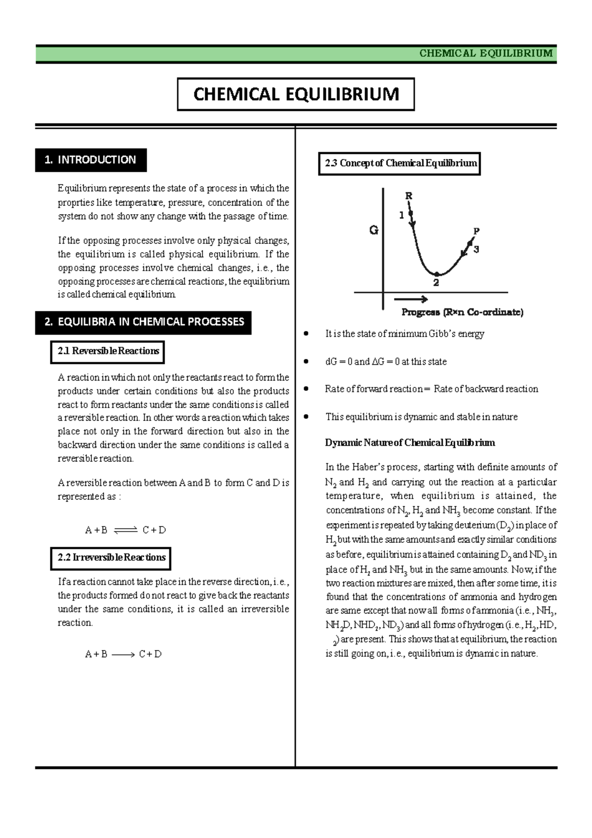 Equilibrium Notes: Understanding Chemical Equilibrium (CHEM 101) - Studocu