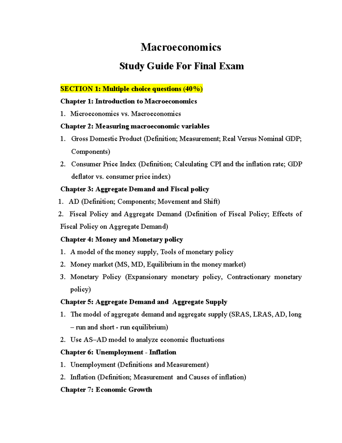 Final Exam Study Guide for KTEE204: Macroeconomics Overview - Studocu
