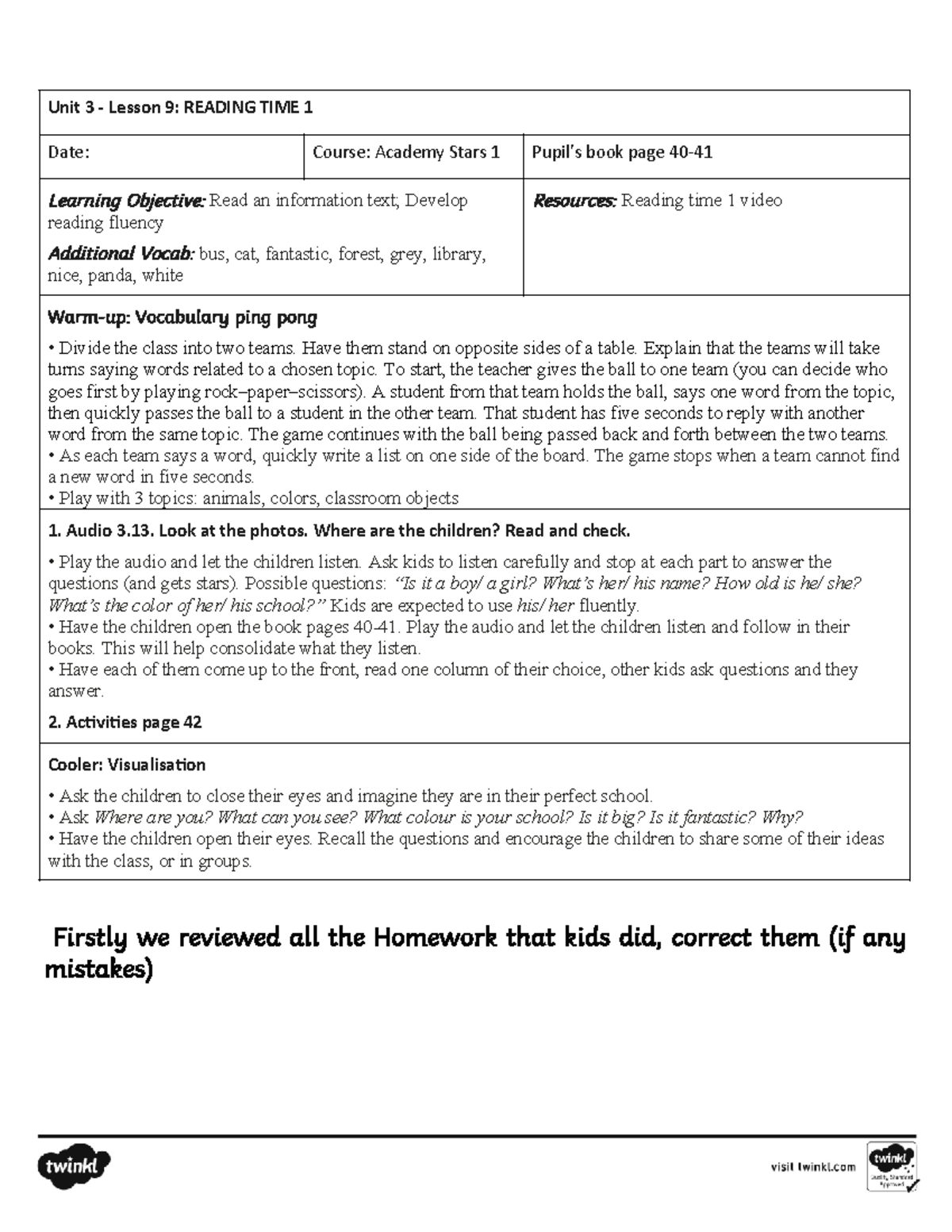 Unit 3 Lesson 9: Reading Time 1 Activities & Vocabulary - Studocu