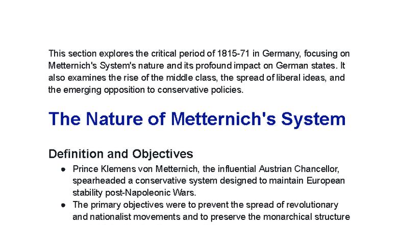 Metternich's System and the Rise of Liberalism in Germany (1840s) - Studocu