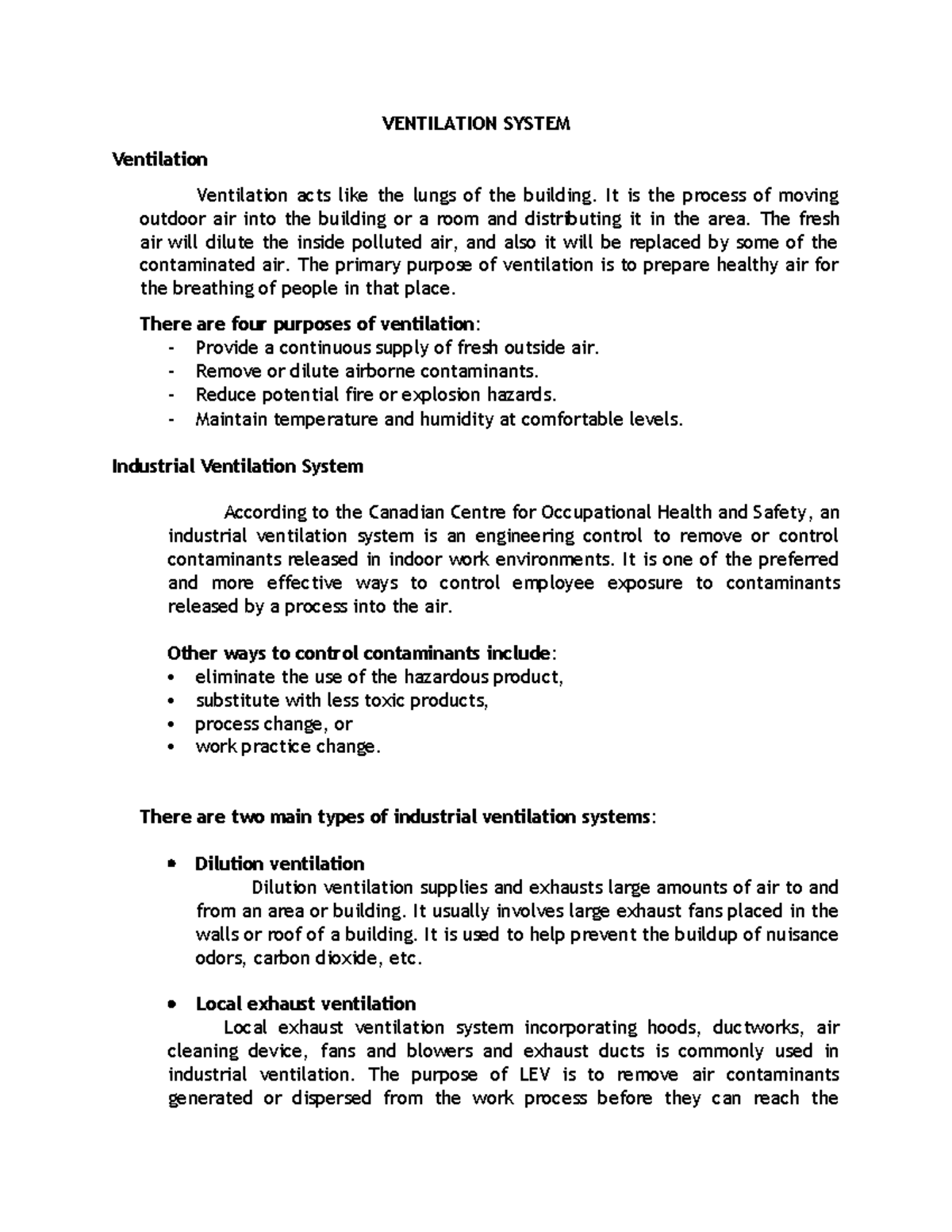 Industrial Ventilation Systems: Types and Functions - Studocu