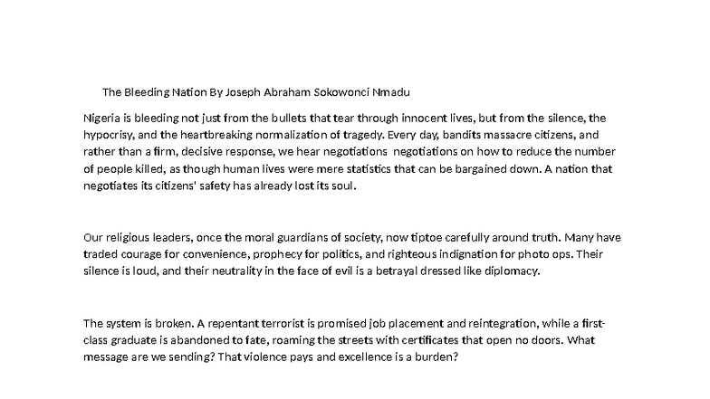 The Bleeding Nation: A Call for Action in Nigeria's Crisis - Studocu